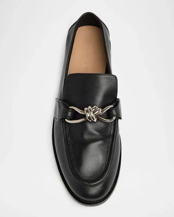 Bottega Veneta Astaire Metallic Knot Napa Loafers - Black/silver