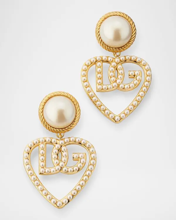 Dolce & Gabbana Dg Logo Heart Drop Earrings - Gold