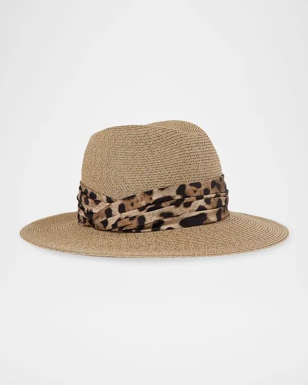 Eugenia Kim Courtney Packable Fedora With Animal-print Sash - Sand