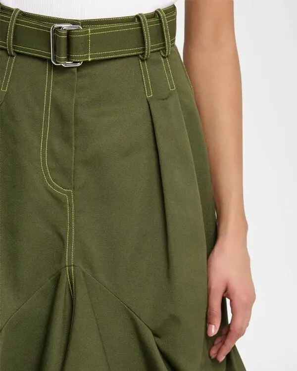 Christopher John Rogers Tucked Trumpet Maxi Skirt With Belt - Feldgrau