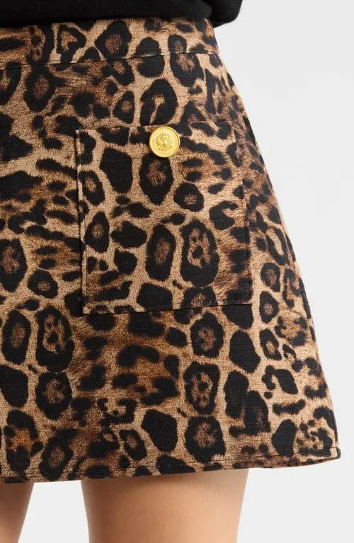 L'Agence Cyra Leopard Print Cotton Miniskirt - Brown Multi Patch Leopard