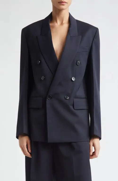 Victoria Beckham Tailored Double Breasted Check Wool Blend Jacket