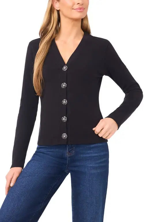 CECE DUPRAZ Flower Button Knit Cardigan - Rich Black