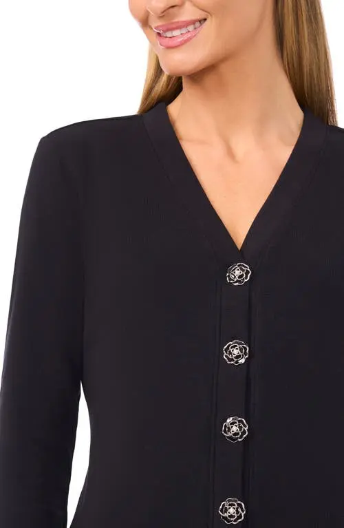 CECE DUPRAZ Flower Button Knit Cardigan - Rich Black
