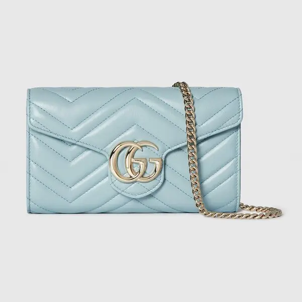 Gucci Gg Marmont Wallet On Chain Leather - Blue