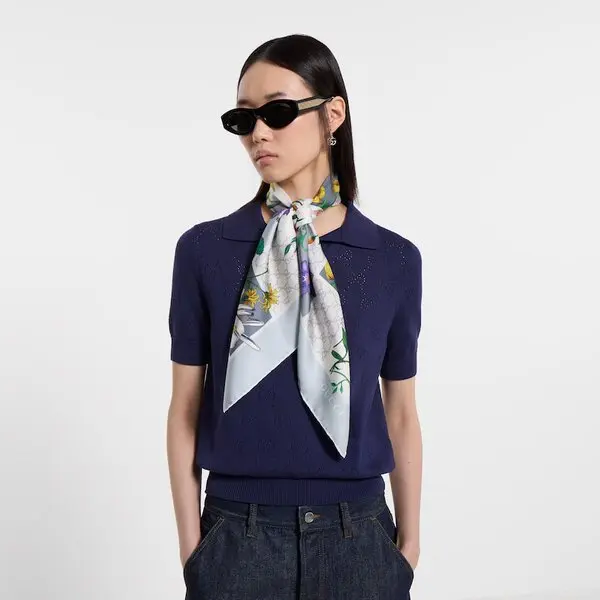 Gucci Printed Silk Twill Carr - Grey