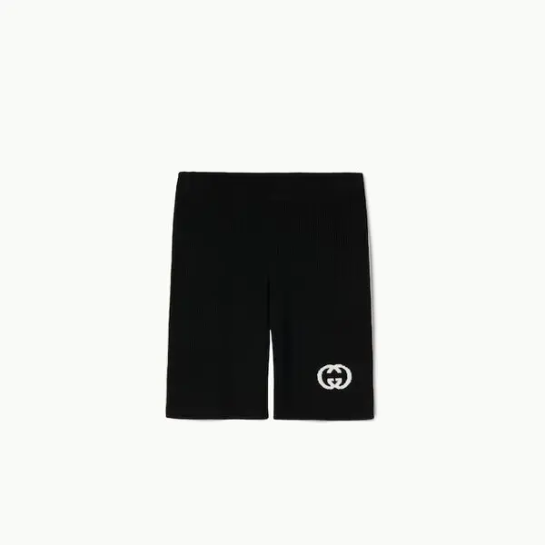 Gucci Ribbed Shorts With Interlocking G Intarsia - Black