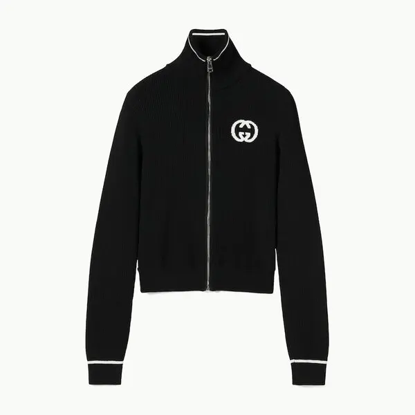 Gucci Ribbed Zip Jacket With Intarsia