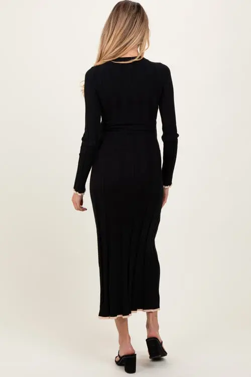 PINKBLUSH Ribbed Knit Maternity Maxi Sweater Dress - Black