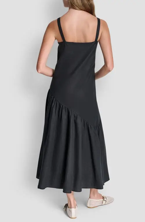 Dkny Shirred Linen Maxi Dress - Black