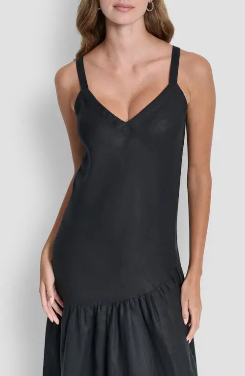 Dkny Shirred Linen Maxi Dress - Black