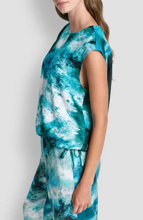 Dkny Brushstroke Print Linen Top With Drawstring Waist