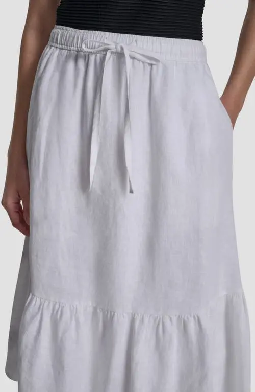 Dkny Linen Midi Skirt With Drawstring Waist - White