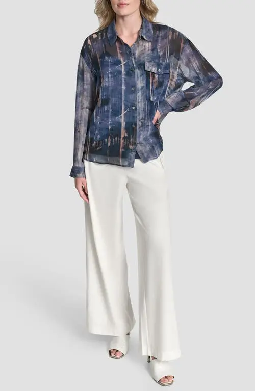Dkny Printed Long Sleeve Chiffon Shirt - Hudson Lights