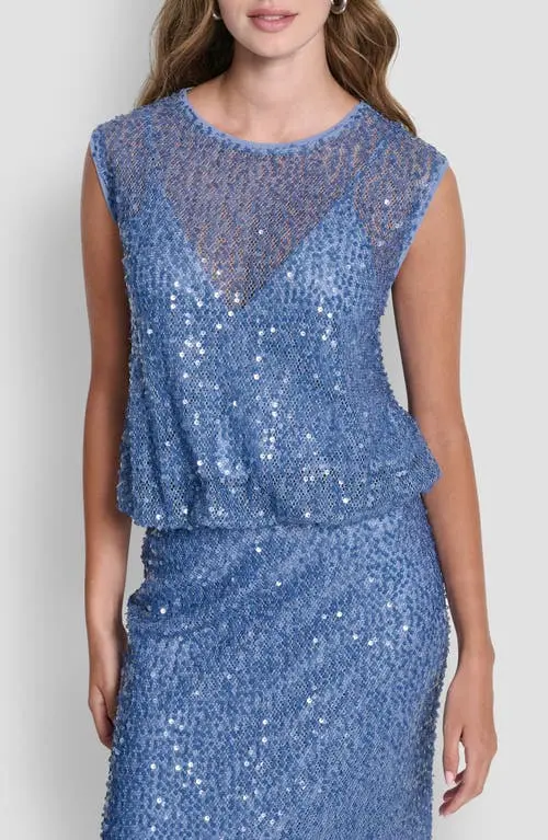 Dkny Sequin Knit Top With Bubble Hem