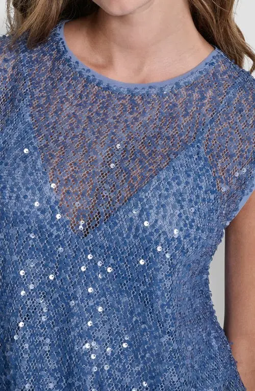 Dkny Sequin Knit Top With Bubble Hem