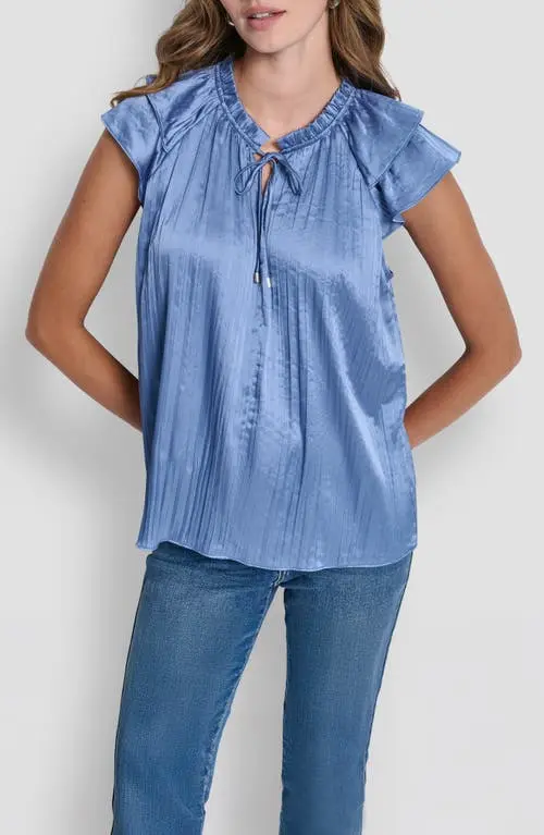 Dkny Pleated Tie-front Satin Top - Liberty Sky