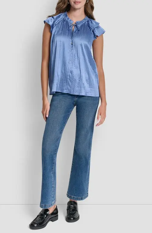 Dkny Pleated Tie-front Satin Top - Liberty Sky