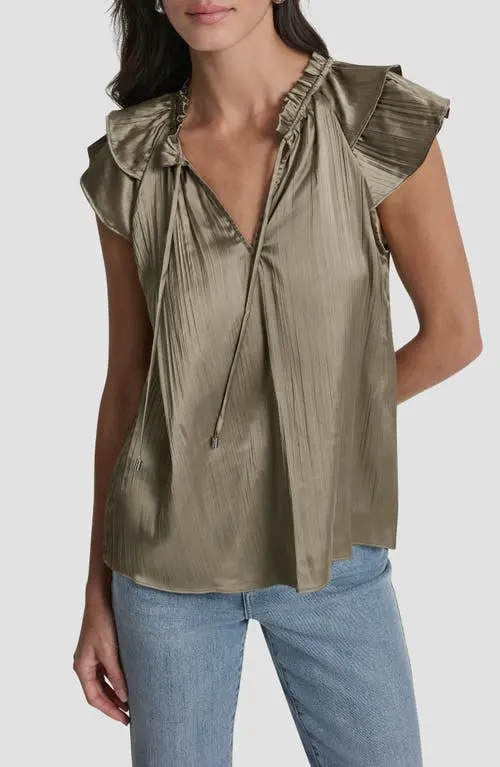 Dkny Pleated Tie-front Satin Top - Light Fatigue