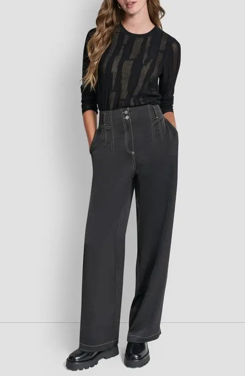Dkny Topstitch Straight Leg Pants - Black