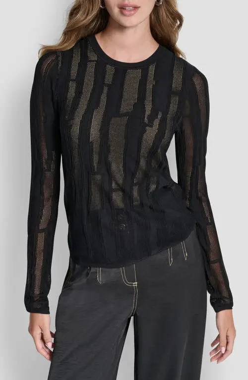 Dkny Mixed Stitch Knit Top - Black/travertine