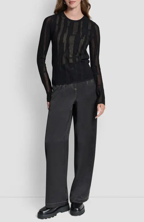 Dkny Mixed Stitch Knit Top - Black/travertine