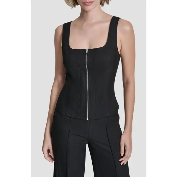 Dkny Zigzag Stitch Corset Top - Black