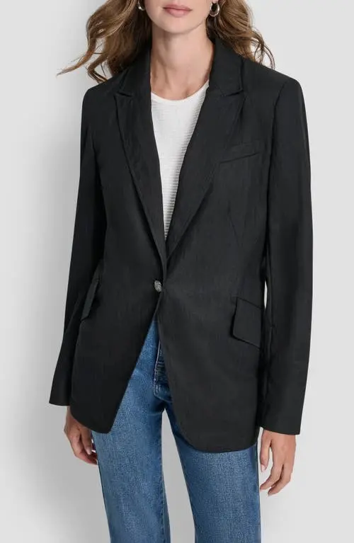 Dkny Longline Zigzag Stitch Blazer - Black