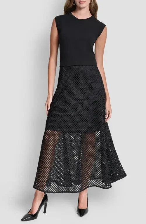 Dkny Mixed Media Maxi Dress - Black/black