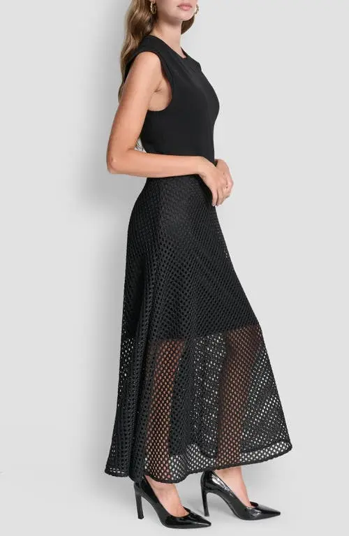 Dkny Mixed Media Maxi Dress - Black/black