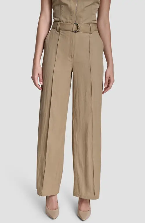 Dkny Belted Wide-leg Trousers - Travertine