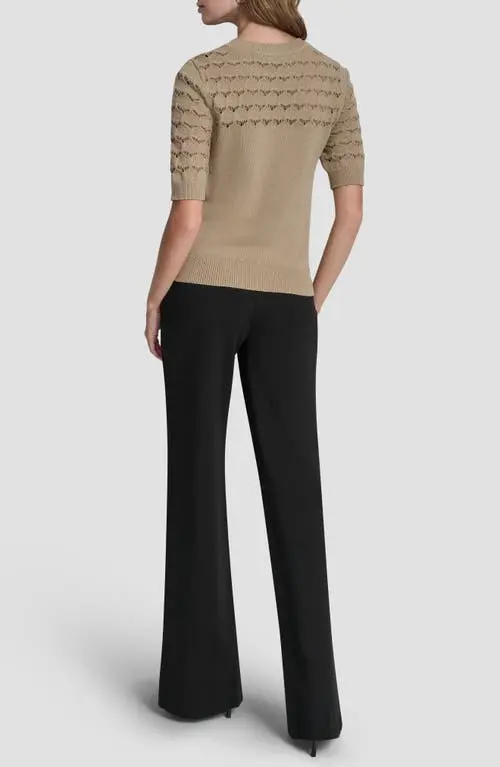 Dkny Pointelle Yoke Short Sleeve Sweater - Travertine