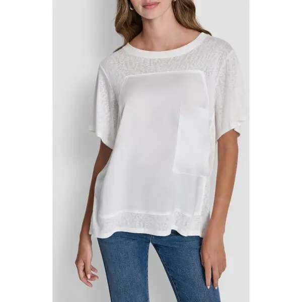 Dkny Mixed Media Satin Top - Ivory