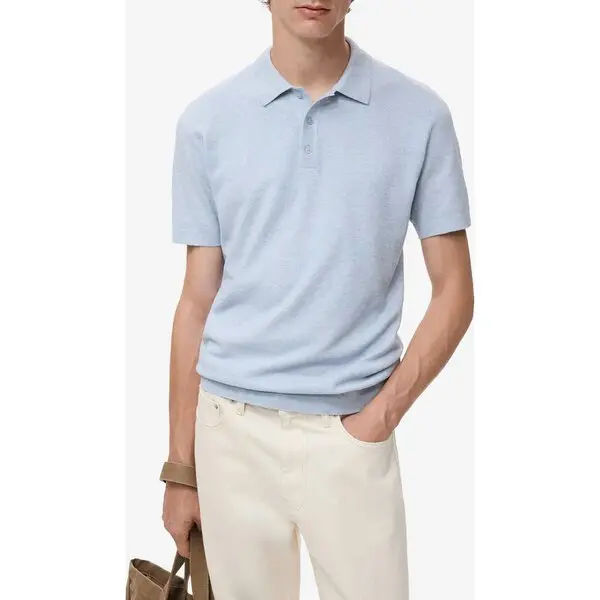 Mango Slim Fit Knit Polo - Aqua Blue