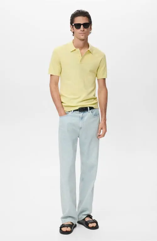Mango Slim Fit Knit Polo - Neon Yellow