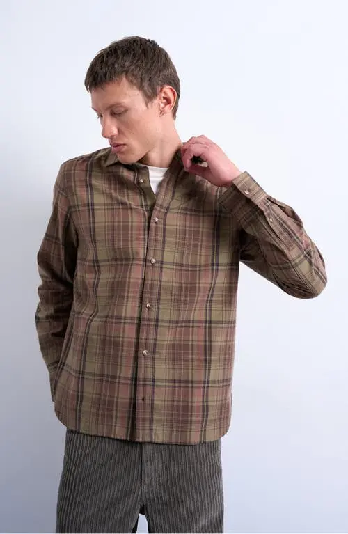 Topman Plaid Cotton Poplin Button-up Shirt - Medium Green