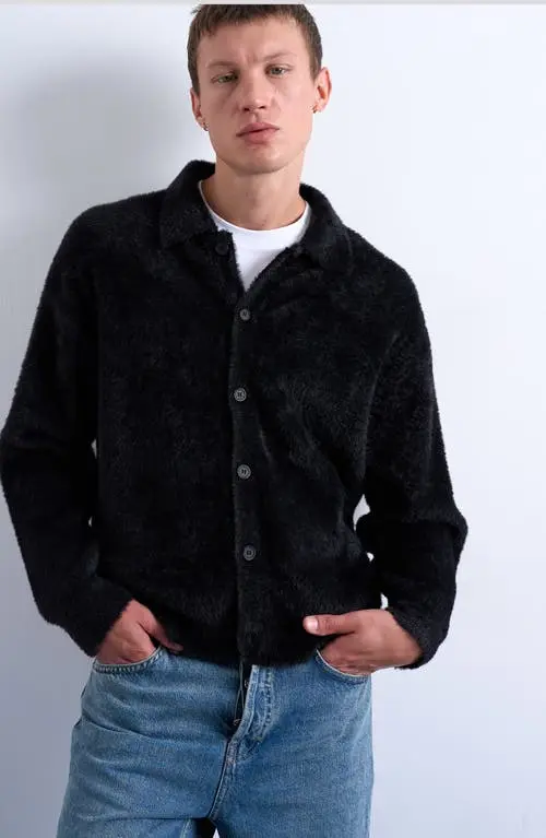 Topman Fluffy Collared Cardigan - Black