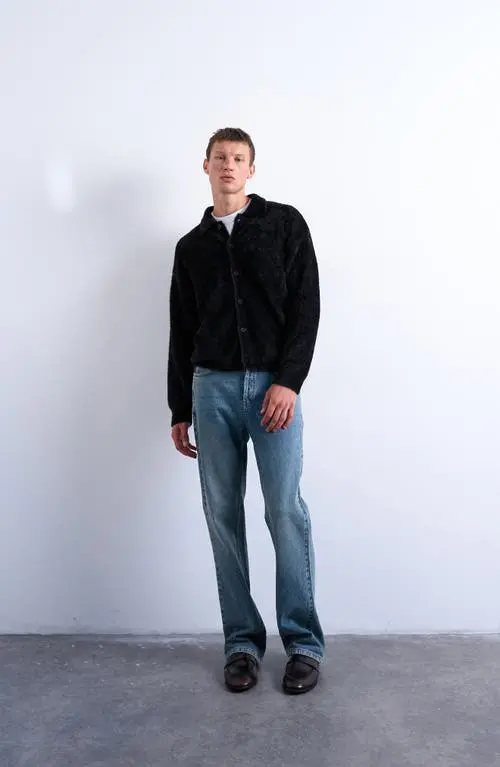 Topman Fluffy Collared Cardigan - Black