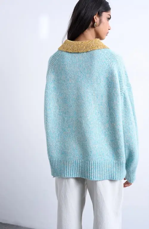 Topshop Marled Johnny Collar Sweater