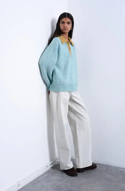 Topshop Marled Johnny Collar Sweater