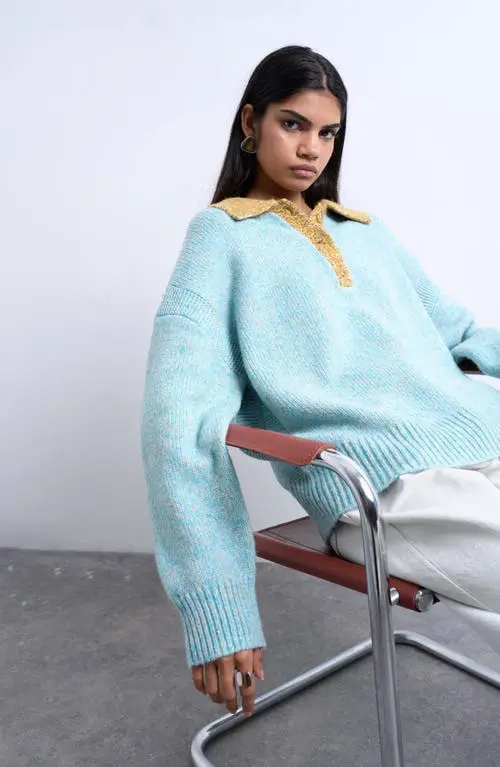 Topshop Marled Johnny Collar Sweater