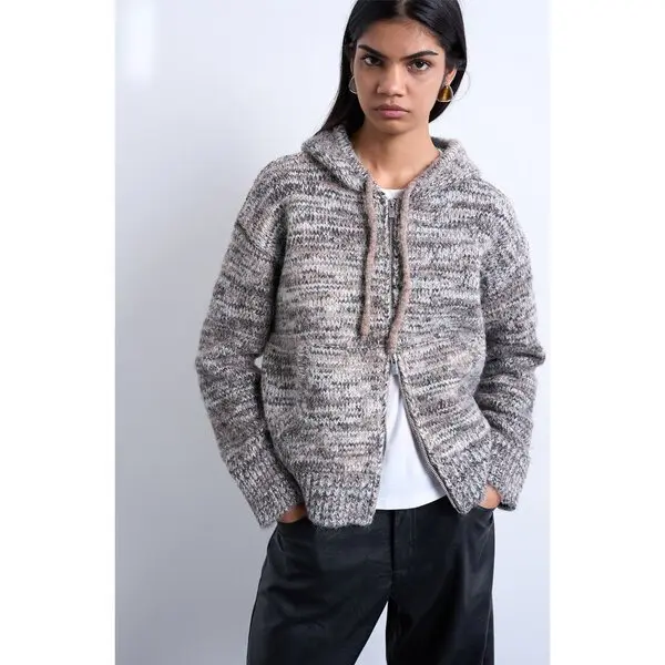 Topshop Zip Front Knit Hoodie