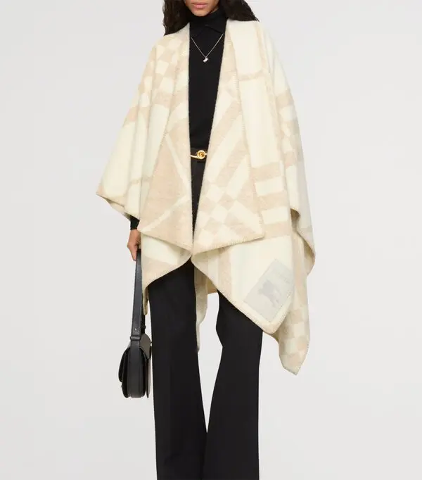 Burberry Wool-cashmere Check Cape - Beige