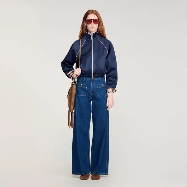 Sandro Raw Straight Patch Pocket Jeans - Deep Blue