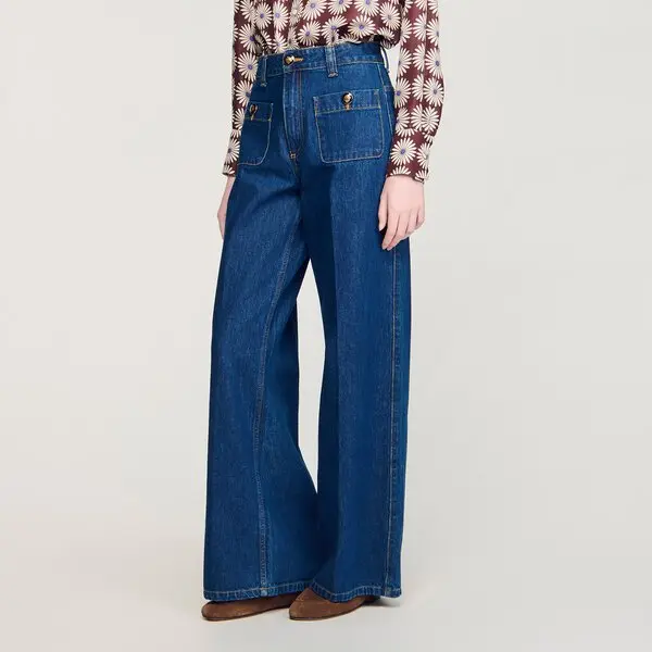 Sandro Raw Straight Patch Pocket Jeans - Deep Blue