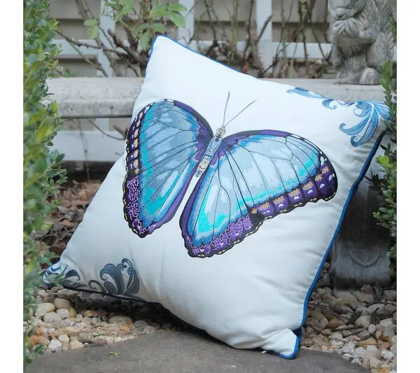 VALERIE PARR HILL Bold Blue Butterfly Indoor/outdoor Accent Throw Pillow Decor B - One-color