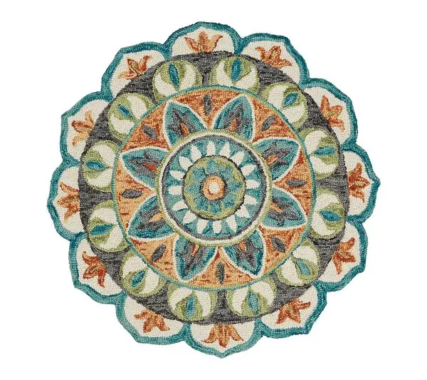 OX BAY TRADING CO. Ox Bay Teal/orange Medallion Wool Indoor Area R Ug, 8' X 8 - One-color