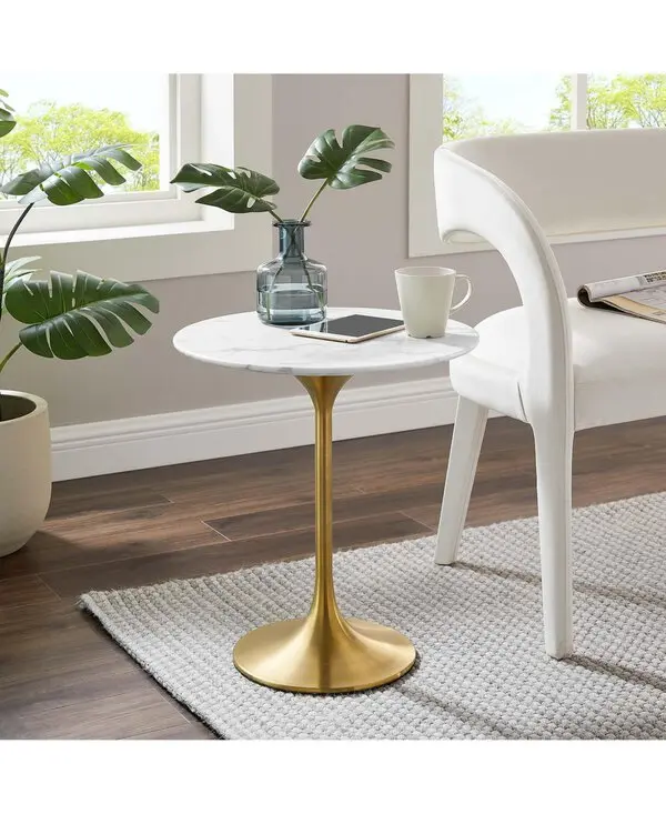 MODWAY Lippa Round Artificial Marble Side Table - Gold White