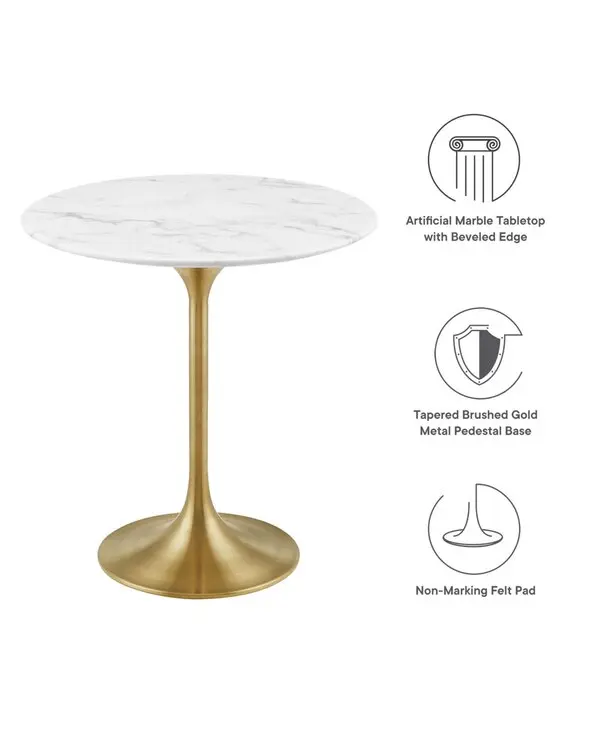 MODWAY Lippa Round Artificial Marble Side Table - Gold White