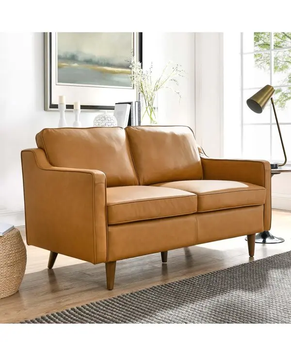 MODWAY Impart Genuine Leather Loveseat - Tan